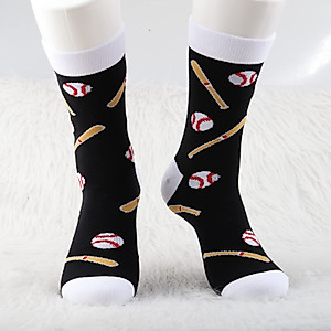 MBMSO Sport Theme Dress Socks Soccer Basketball Volleyball Tennis Baseball Socks Player Team Gifts for Sport Lover Socks (1 Pair Baseball Socks)