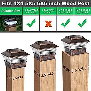 Solar Post Lights Outdoor LED Deck Fence Patio Cap Lights Garden Decoration Lighting for 3.5x3.5 4x4 5x5 6x6 Wood Post 4 Pack Bronze