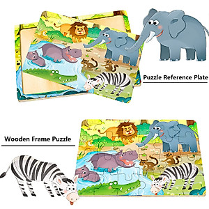 Puzzles for Kids Ages 3-5, 24 Piece Colorful Wooden Puzzles for Toddler Children Learning Educational Puzzles Toys for Boys and Girls (6 Puzzles)
