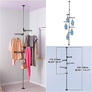 BAOYOUNI 4-Tier Standing Clothes Laundry Drying Rack Coat Hanger Organizer Floor to Ceiling Adjustable Metal Corner Tension Pole, Grey
