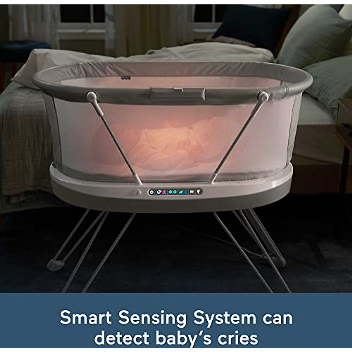 Fisher-Price Baby Bedside Sleeper Luminate Bassinet with Sound Detection Plus Customizable Lights Music and Sounds