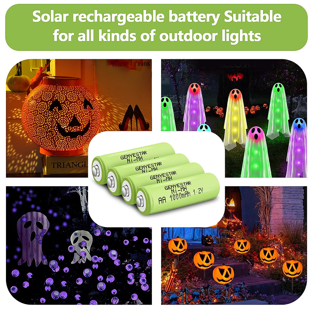 GENYESTAR Solar Lights AA Rechargeable Batteries 1000mah High Capacity 1.2V Ni-MH AA Battery for Outdoor Lights, String Lights, TV Remotes, Wireless Mouses, Flashlight, 8 Pack