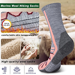 Merino Wool Hiking Socks for Cold Weather Socks Thermal Warm Crew Winter Boot Cushion Socks