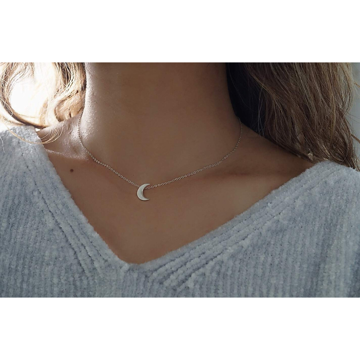 Silver Crescent Moon Choker - 925 Sterling Silver Necklace - Short Necklace - Silver Choker Necklace - Dainty necklace - Moon Necklace - Tiny Moon Necklace - Waning Moon - Waxing Moon