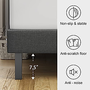 Molblly King Bed Frame Upholstered Platform with Headboard and Strong Wooden Slats,Non-Slip and Noise-Free,No Box Spring Needed, Easy Assembly,Dark Gray
