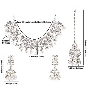 Efulgenz Choker Necklace Earrings and Maangtikka Set Indian Oxidized Jewelry Antique Boho Faux Kundan Pearl Crystal Stone Necklace Manngtikka with Dangle Round Earrings Bohemian Jewelry Set for Women