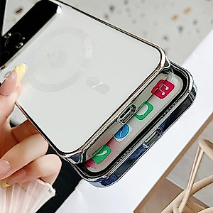 Skyseaco for iPhone 13 Pro Max Hard Case Compatible with MagSafe, with Luxury Design Full Camera Protection Frosted Hard PC Back Slim Protective Shockproof for Women Men Phone Case (White)