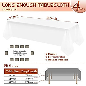 Showgeous 4 Pack White Tablecloth 60 x 102 Inch, Rectangle Table Cloth for 6 Foot Table, Wrinkle Resistant Washable Polyester Table Cover for Wedding Dining Table Buffet Parties and Camping