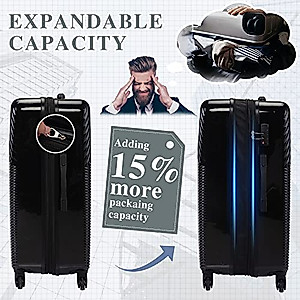 VLIVE HardShell Luggage Set with Spinner Wheel, 3 Pieces Suitcase Set with TSA Lock, Expandable Travel Suitcase Set (Black)