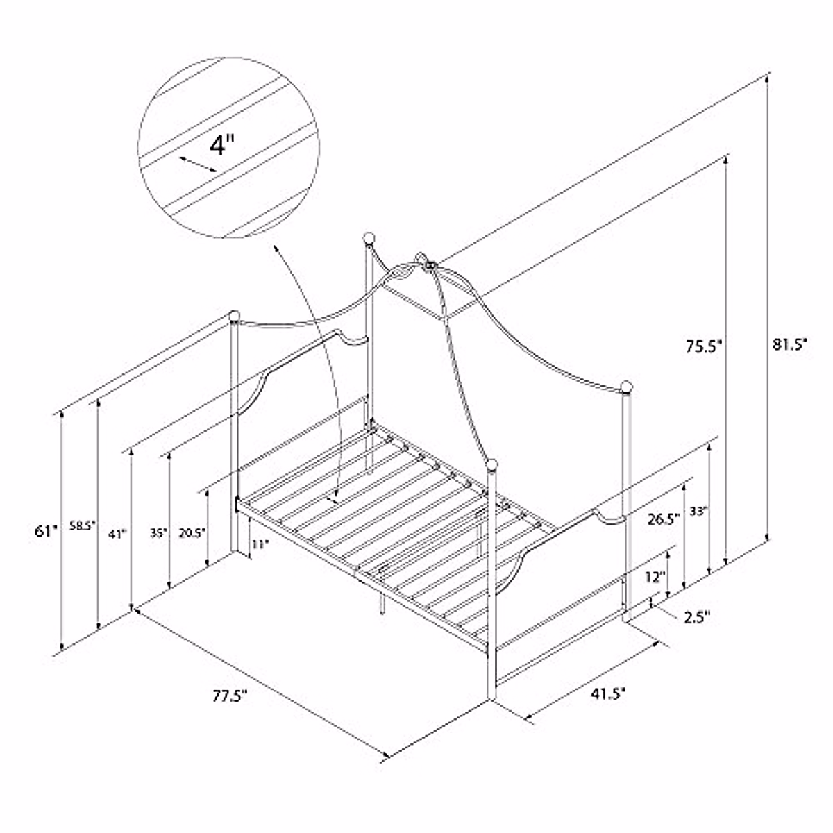 Little Seeds Monarch Hill Clementine Canopy Bed, Twin Size Frame, Gold
