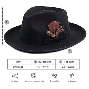 FADACHY Fedora Hats for Men & Women Wide Brim Felt Hat Dress Panama Trilby Hats Black Fedora