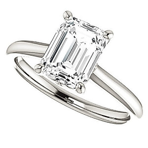 Moissanite Handmade Engagement Ring 2 CT Emerald Cut Moissanite Solitaire Wedding Ring for Women VVS Colorless Promise Gifts (925 Silver (White Gold Plated))