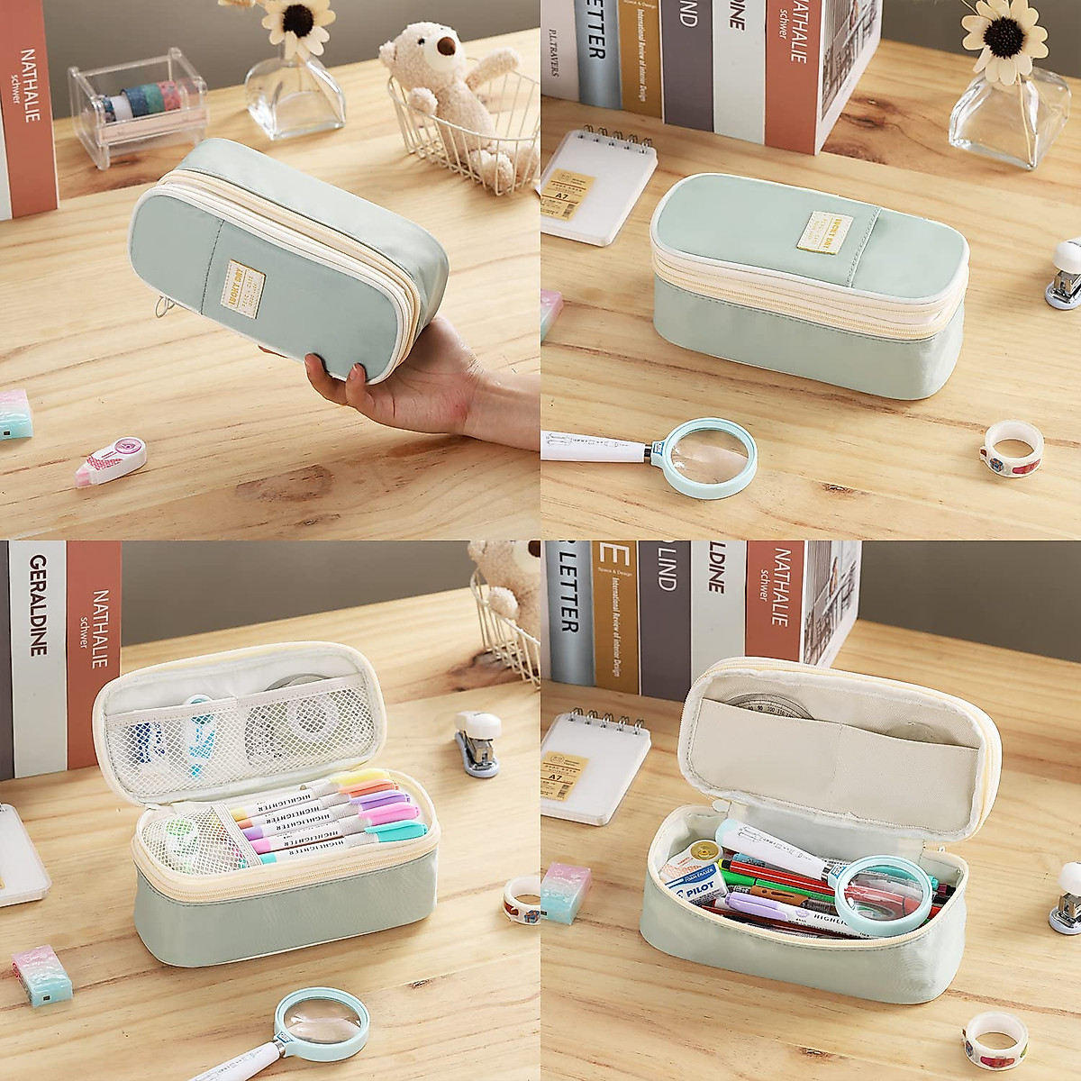 Dugio Large Pencil Case for Girls Teens Kids Pencil Bag with Zipper Pencil Pouch Aesthetic Pencil Pen Case Organizer for School Green