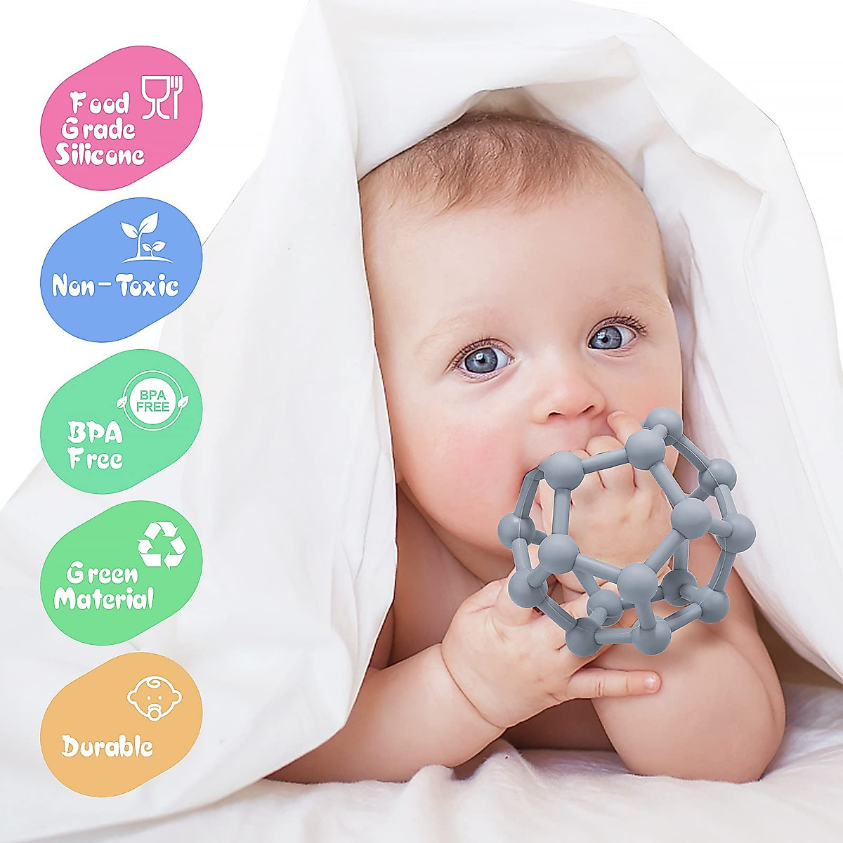 Baby Teethers Toys Silicone Soft Ball Easy to Hold Teether for Sensory Ball Exploration & Teething Stress Relief Molar Ball Soothing Teether Toy Baby Ball for Ages 0 Months+