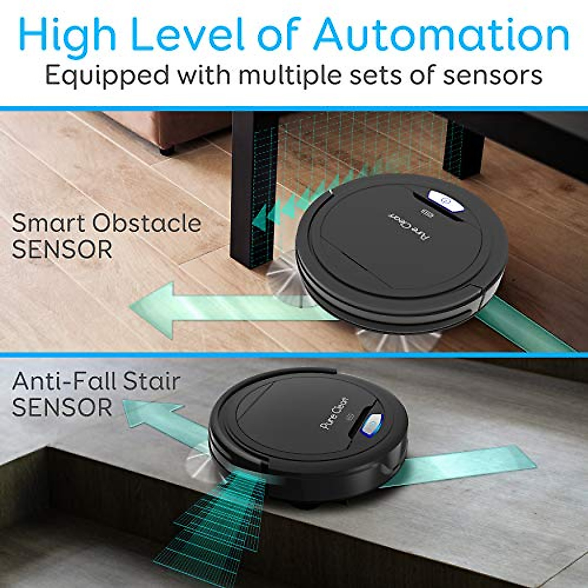 SereneLife Pure Clean Robot Vacuum Cleaner - Upgraded Lithium Battery 90 Min Run Time - Automatic Bot Self Detects Stairs Pet Hair Allergies Friendly Robotic Home Cleaning for Carpet Hardwood Floor