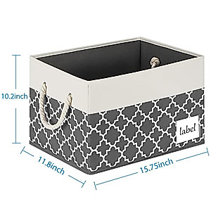 RVSNQ Extra Large Fabric Storage Bins 6-Pack, Foldable Storage Baskets for Organizing, Closet Storage Bins with Cotton Rope Handle and Label, Storage Baskets for Shelves Office (Grey Quatrefoil)