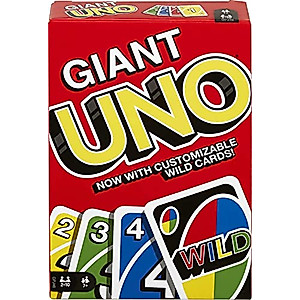 Mattel Games ​Giant UNO Card Game for Kids, Adults & Family Night, Oversized Cards & Customizable Wild Cards for 2-10 Players