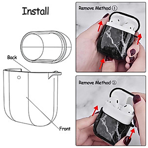 CAGOS for Airpod Case, Cute Marble Protective Hard Cover with Keychain Compatible with Apple Airpods 2nd/1st Generation Case for Women Men, Black