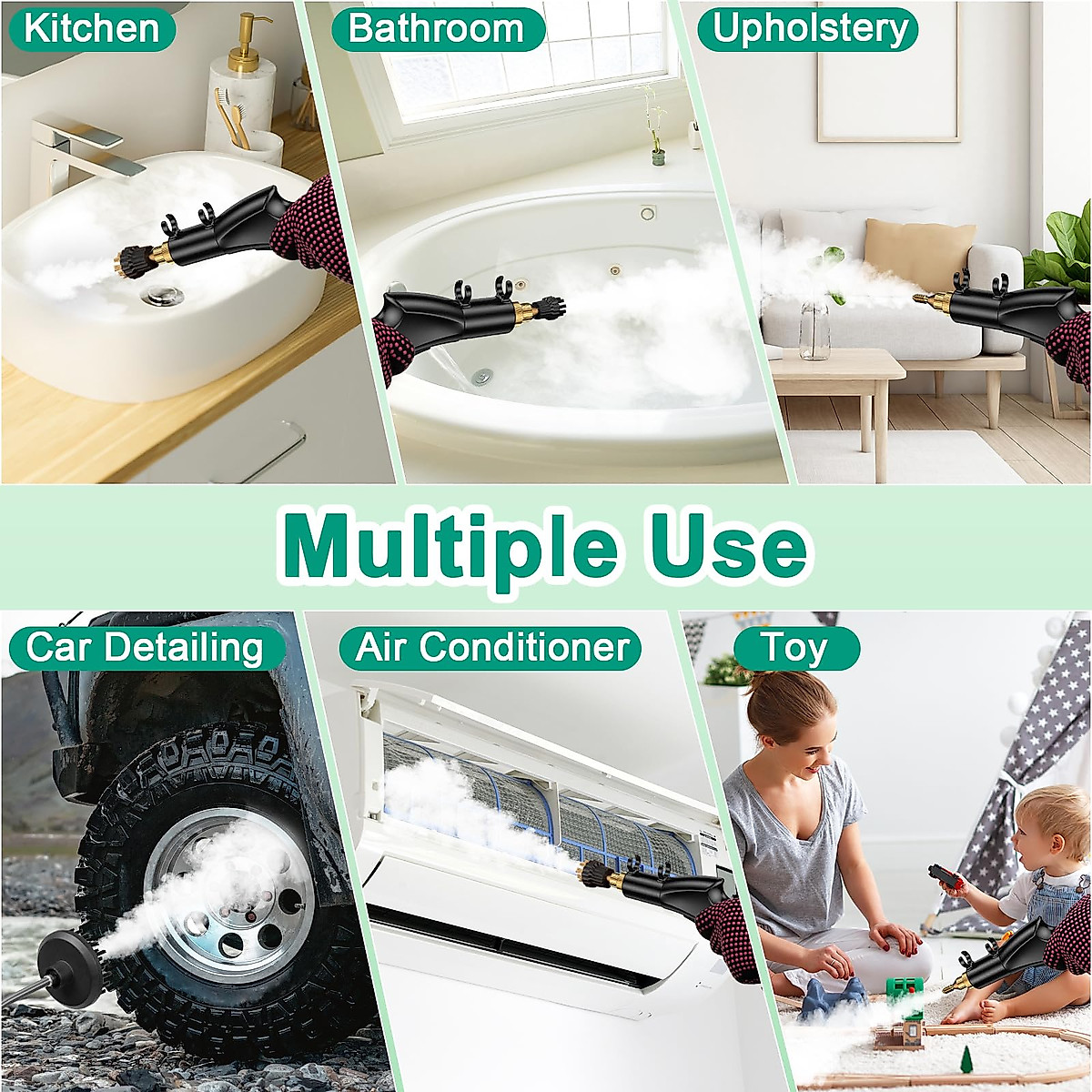 CAYAMA Handheld Steam Cleaner,2500W Steam Cleaner, High Pressure Steamer for Cleaning, Steam Cleaners for Home, Steamer for Car, Steam Cleaner for Upholstery, Kitchen, Bathroom, Grout and Tile