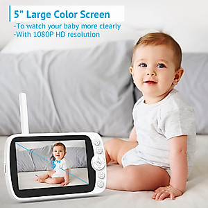 LaView 5" Color LCD Screen Baby Monitor with Mount,1080p HD Baby Monitor with Camera and Audio, Pan-Tilt Baby Camera Monitor,Infrared Night Vision,Two-Way Talk,Lullabies and Room Temperature