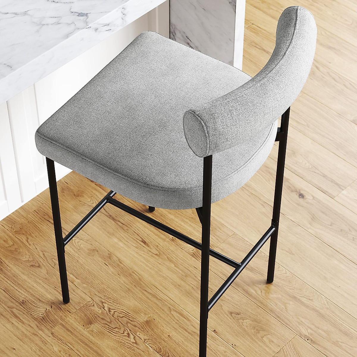 Nathan James Dahlia Counter Height Chair, Modern Barstool with Back, Mid-Century Metal Legs and Padded Cushion for Kitchen, Island and Bars, Light Grey/Black