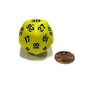 Koplow Games Triantakohedron D30 30 Sided 33mm Jumbo RPG Gaming Dice - Yellow w Black Number
