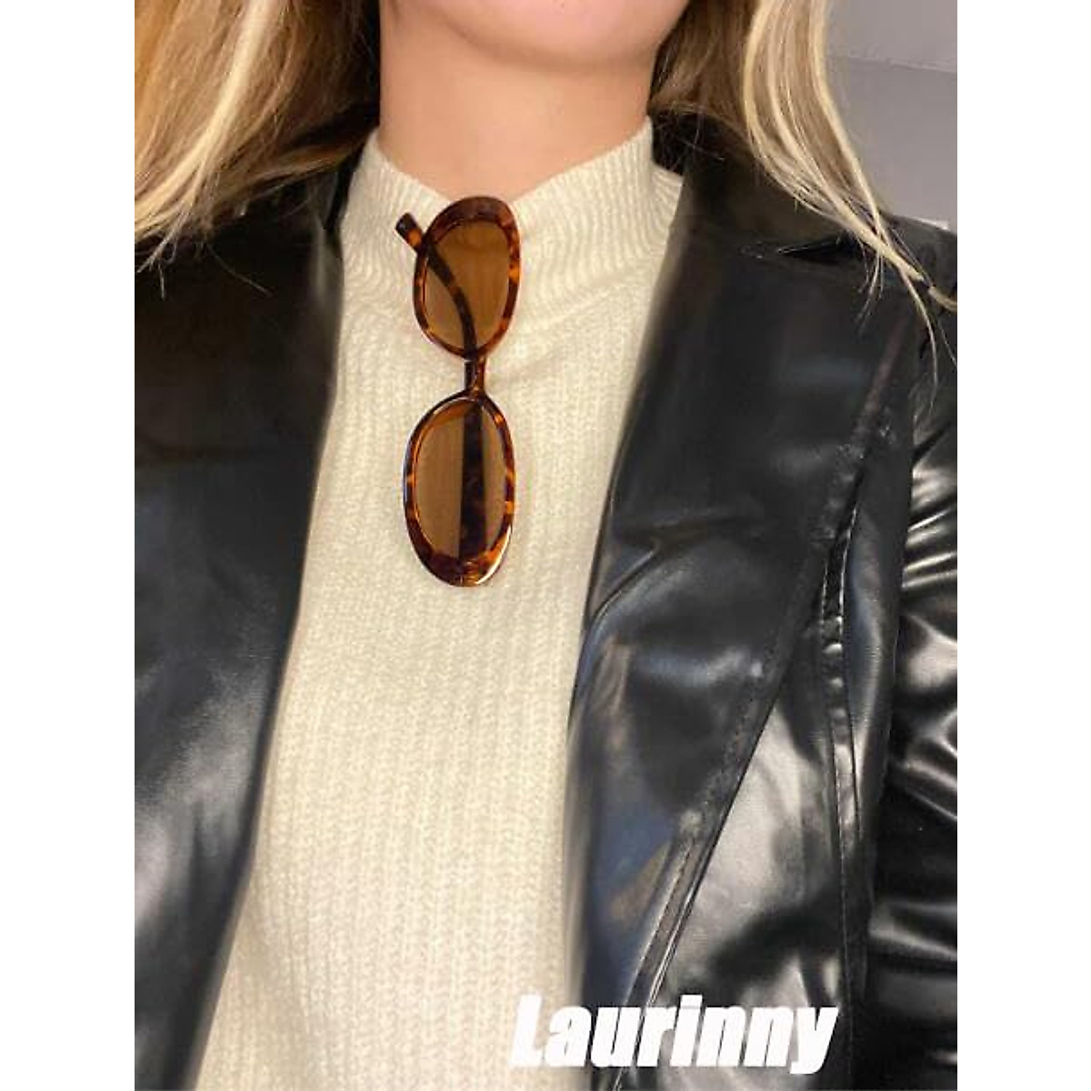 Laurinny Oval Sunglasses for Women Men Trendy 90s Retro Small Oval Sunglasses Tiny Skinny Glasses