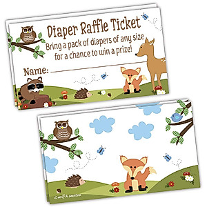 50 Woodland Diaper Raffle Tickets - Boy Baby Shower Game