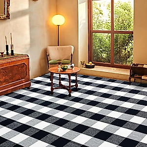 USTIDE Buffalo Plaid Rug 8x10Ft Black and White Checker Area Rug Cotton Woven Indoor Carpet for Living Room Bedroom Dining Room Washable Outdoor Patio Rugs Farmhouse Rug