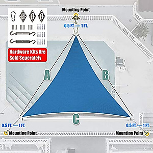 Amgo 16' x 16' x 16' Blue Triangle Sun Shade Sail Canopy Awning, 95% UV Blockage Water & Air Permeable, Commercial & Residential, for Patio Yard Pergola, 5 Yrs Warranty (Available for Custom Sizes)