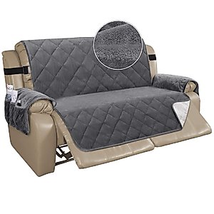Turquoize Recliner Couch Cover Velvet Loveseat Recliner Cover Recliner Couch Covers for 2 Cushion Couch Recliner Cover Slip Resistant Recliner Protector with Straps Seat Width Up to 54" (54",Gray)