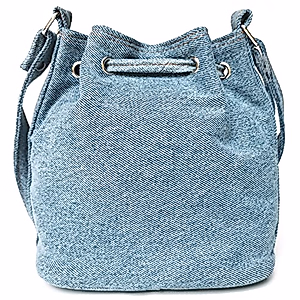 Bijoux De Ja Upcycling Blue Denim Jeans Small Drawstring Crossbody Bag Bucket Pouch Sac Shoulder Handbag Purse