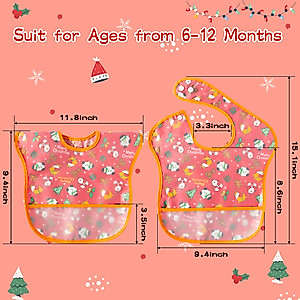 2ooya 4pcs Baby Christmas Bibs Baby Waterproof Bibs Toddler Kids Feeding Bib Set with Crumb Catcher Pocket Infant Adjustable Baby Teething Food Bib Baby Keepsake Gift for Christmas（6-12 Months）