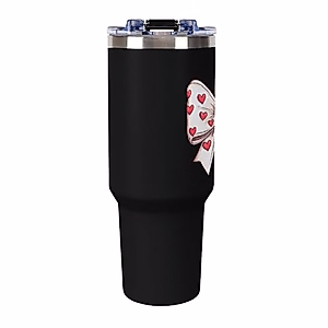 Valentines Day Heart Bow Insulated Tumblers with Handle Stainless Steel Coffee Mug Funny Travel Cup with Lid Straw 40oz