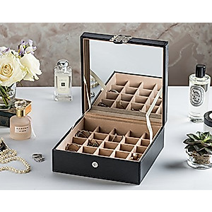 Glenor Co Classic 50 Slot Jewelry Box Earring Organizer with Large Mirror, Black