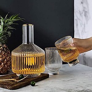 G bedside water carafe glass 1 pitcher 2 cups set for night time water decanter Carafe 59 oz Tumbler 12.5 oz night-stand table bedroom handy jug crystal clear vintage home office desk