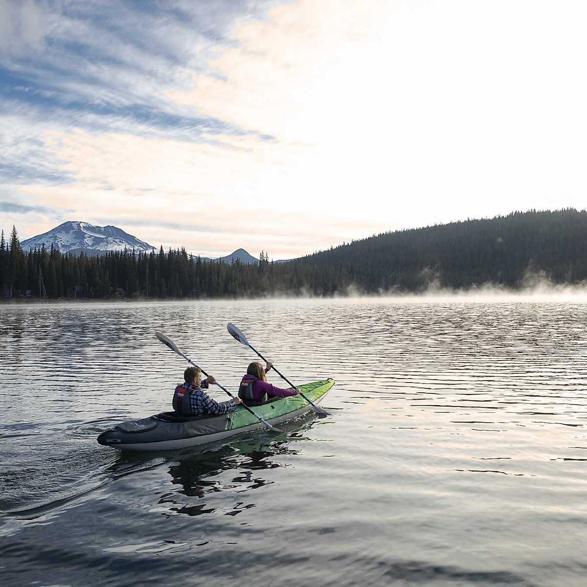 AQUAGLIDE Navarro 145 Convertible Inflatable Kayak with Drop Stitch Floor - 1-3 Person Touring Kayak Without Cover , Green