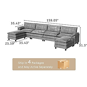 Flamaker Modular Sectional Sofa Couch, Fabric Reversible U Shaped Sofa Couch Cloud Couch with 2 Ottoman, 4-Seat Sectional Sofa Couches for Living Room, Apartment(Grey)