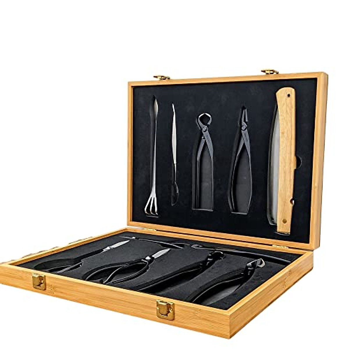 Tinyroots Bonsai Tools Package - Eleven Piece Carbon Steel Tool Kit, Bamboo Case