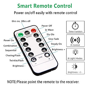 Koxly 18ft Battery Operated String Lights,Outdoor String Lights Christmas Lights 50 Led String Lights with Remote Timer Waterproof for Indoor Outdoor Garden Party Christmas Decoration, Warm White