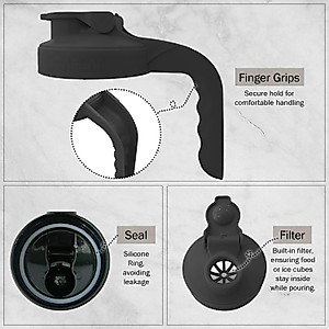 Glass Mason Jar Pitcher with Lid - Wide Mouth 2 Quart (64 oz / 1.9 Liter) Heavy Duty - Leak Proof Water Jug with Filter Lid for Juice, Milk, Cold Brew Coffee, Iced Tea, Drinks and More - Black