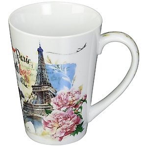 Lissom Design Tea Cup - Designer Porcelain Coffee Mug or Tea Cup, 12-Ounce, Paris with Love