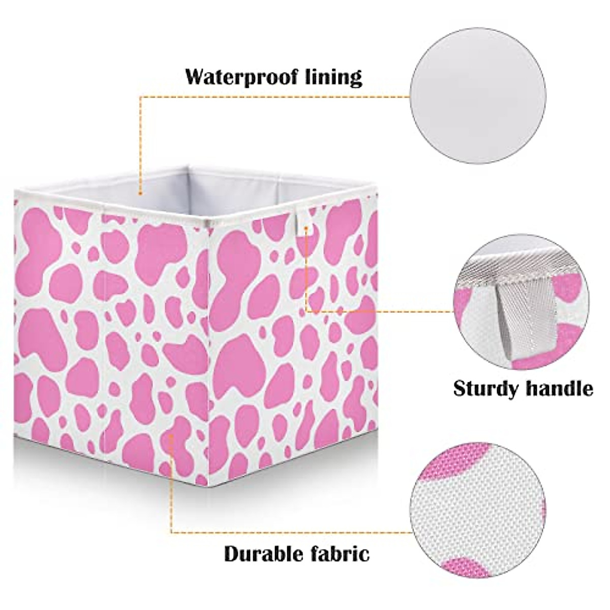 xigua Pink Cow Print Cube Storage Bins Organizer - 11x11x11 Inch Foldable Fabric Storage Baskets with Dual Handles for Closet Room Storage Room Shelves (1PACK)