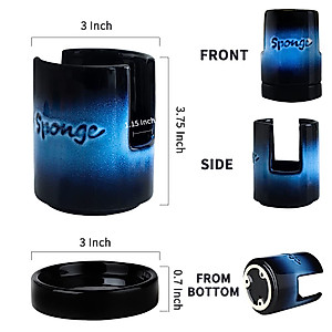 Nihow Ceramic Sponge Holder for Kitchen Sink Dish Sponge Caddy with Drainage Hole & Tray for Modern Kitchen Decor - Navy Blue & Black Dish Brush Holder for Kitchen Counter Top (1 PC)