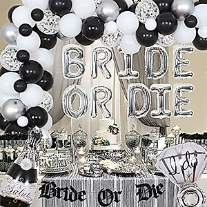 Bachelorette Party Decorations Black and Silver - Bride or Die Bachelorette Party Supplies, Bride or Die Balloon Banner Ring Foil Balloon Bride To Be Sash for Bridal Shower Hen Engagement