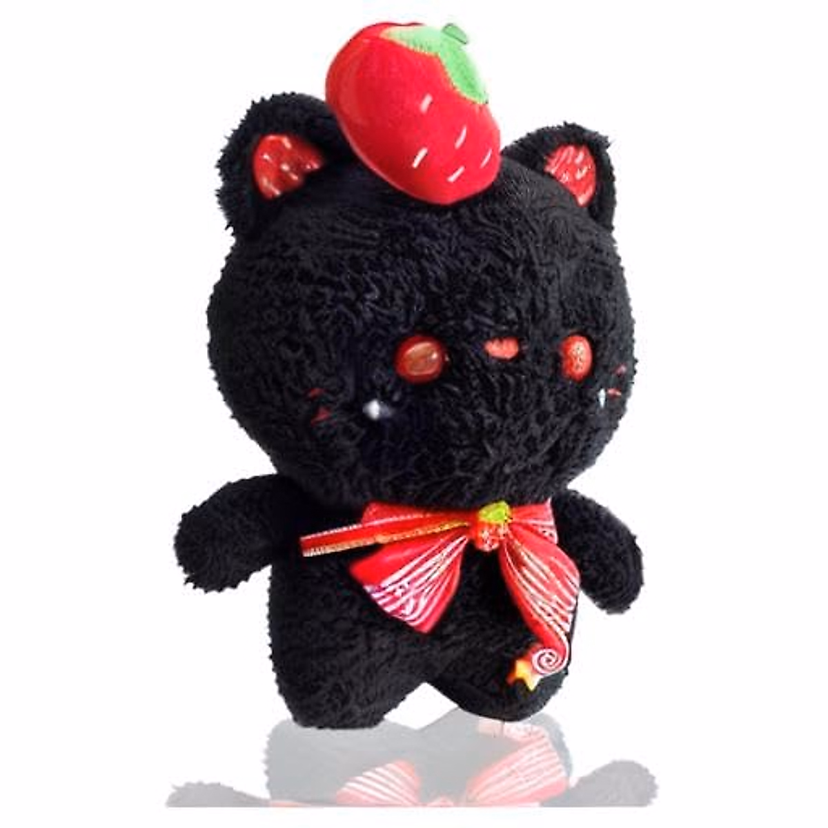 Noucher 9inch Black Cat Plush Toy Stuffed Animals Kawaii Plushie Cute Black Cat Plushies Pillow Kawaii Doll Toys Valentine Home Decor Gifts for Girls Boys Adults(Red)