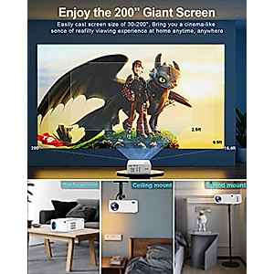 Mini Projector with 5G WiFi and Bluetooth 9500 Lumen, ZDK Native 1080P FHD Home Movie Projector 200", Outdoor Video Portable Projector for iphone, Compatible with iOS/Android/Phone/TV Stick/HDMI/USB