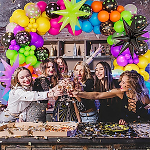 DBKL 190Pcs Rainbow Balloon Garland Arch Kit with Neon Luminous Fluorescent Balloons, Disco Balloons Glow in the Dark Party Decorations for Back to 80s 90s Birthday Disco Party Supplies