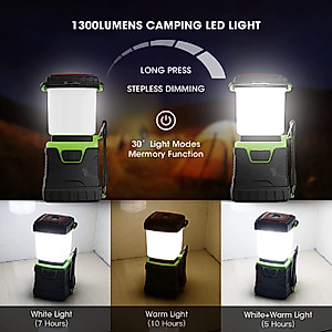 Camping Lantern Rechargeable Flashlights, Multi-Purpose 1300LM Lantern, 6000mAh Long Battery Life, IP65 Waterproof, Portable Tent LED Light for Hunting, Hurricane, Hiking, Outage(Clearance)