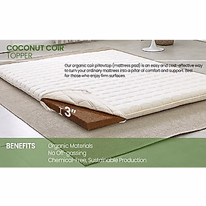 NATURAL LIFE PALMPRING Coconut Coir Mattress 3 Inch, Mattress Topper – Organic Coconut Coir Cotton Wool 3 Inch Pad Pillowtop Firm Bed Comfort Sleep Body Support
